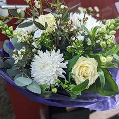 All White hand tied Posies And Pots Troon Florist